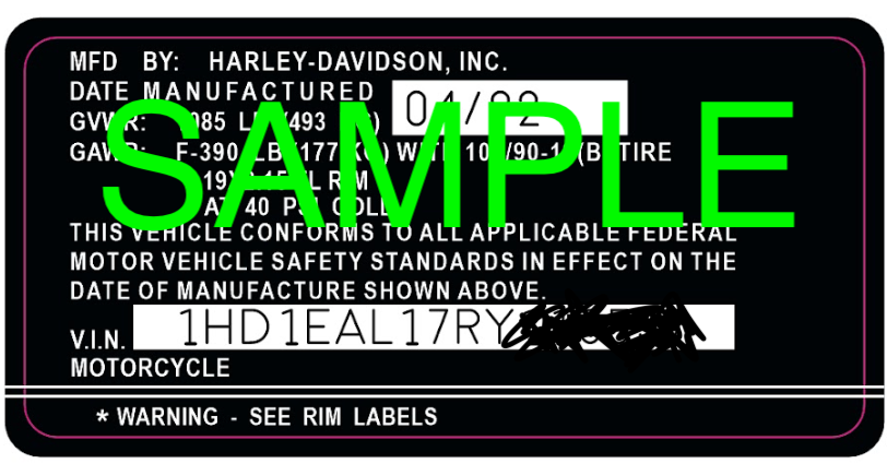 VIN Tag Frame Plus Emission Plate Sticker Label Set of 2 NOS For HARLE ...