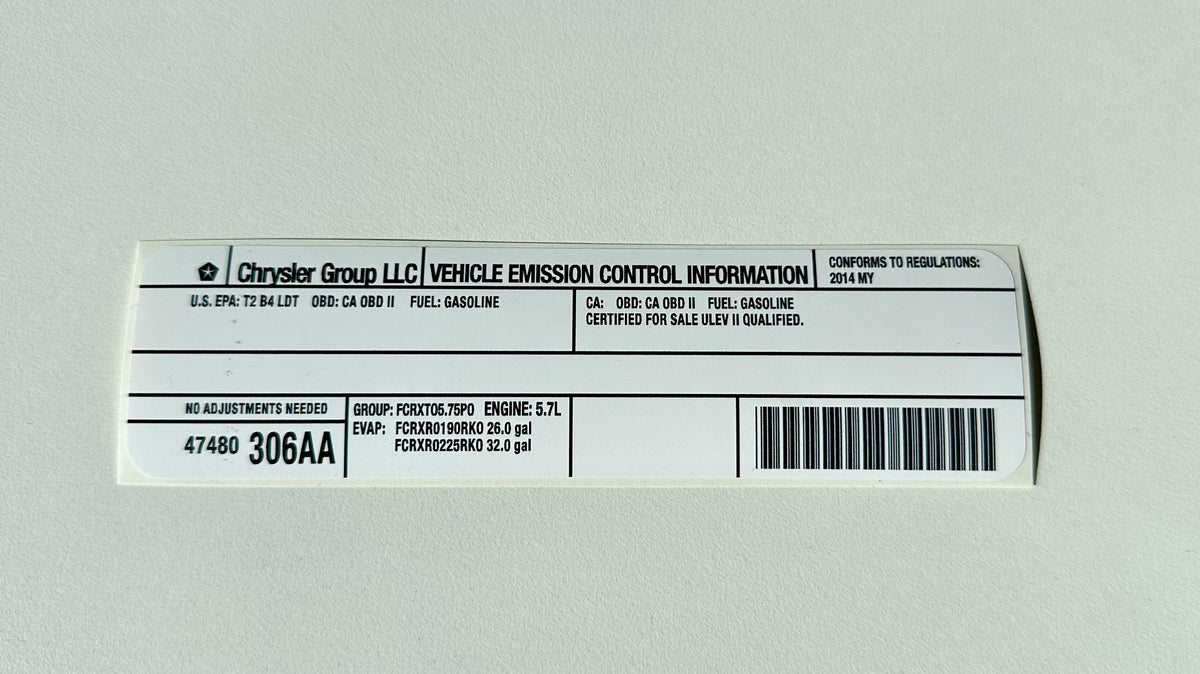 Vehicle Emission Information Plates Stickers Label For DODGE All Model ...