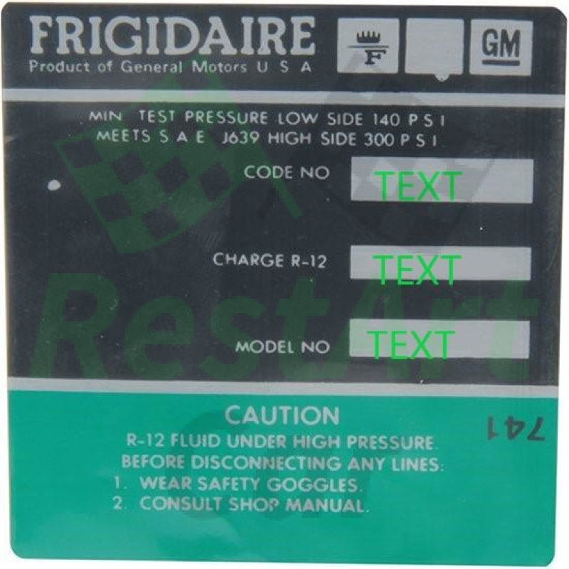 AC Compressor Air Conditioner Frigidaire Green Label Decal for Cars ...