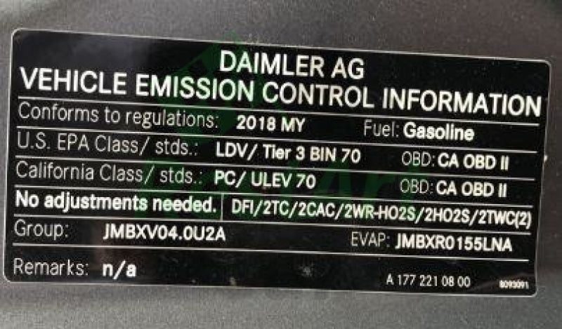 Mercedes-Benz Vehicle Emission Control Information Sticker Label Decal ...